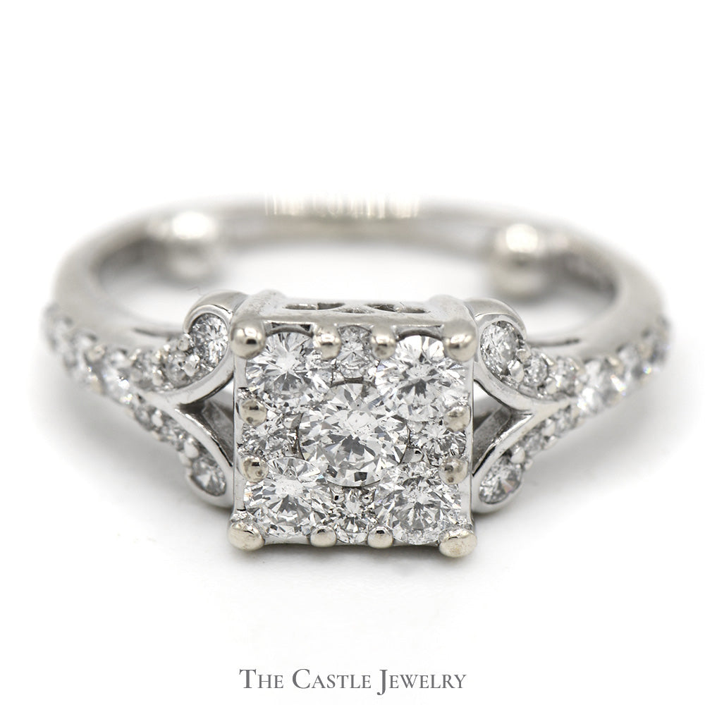 3/4cttw Square Shaped Diamond Cluster Ring with Accented Scroll Design ...