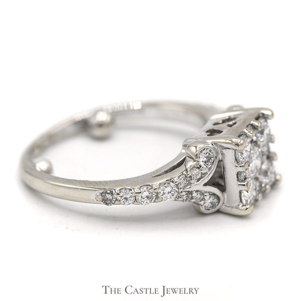 3/4cttw Square Shaped Diamond Cluster Ring with Accented Scroll Design ...
