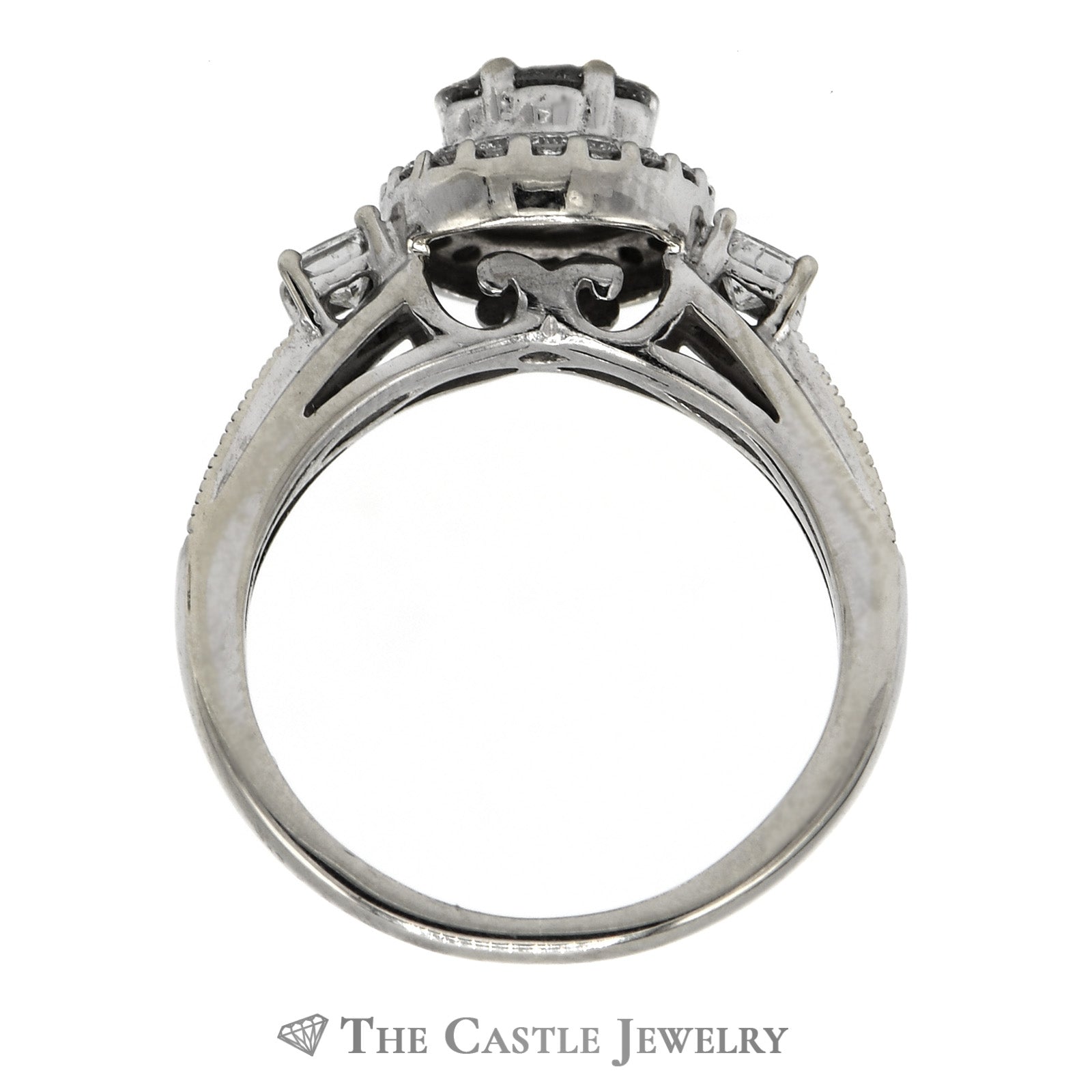 1cttw Round Shaped Diamond Cluster Bridal Set with Diamond Halo and Ac ...