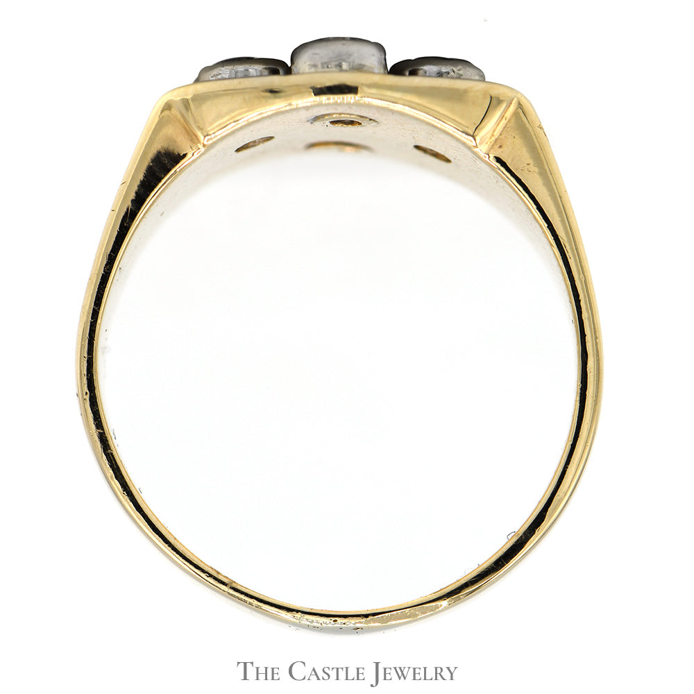 Bezel Set Diamond Masonic Ring in 10k Two-Tone White and Yellow Gold ...