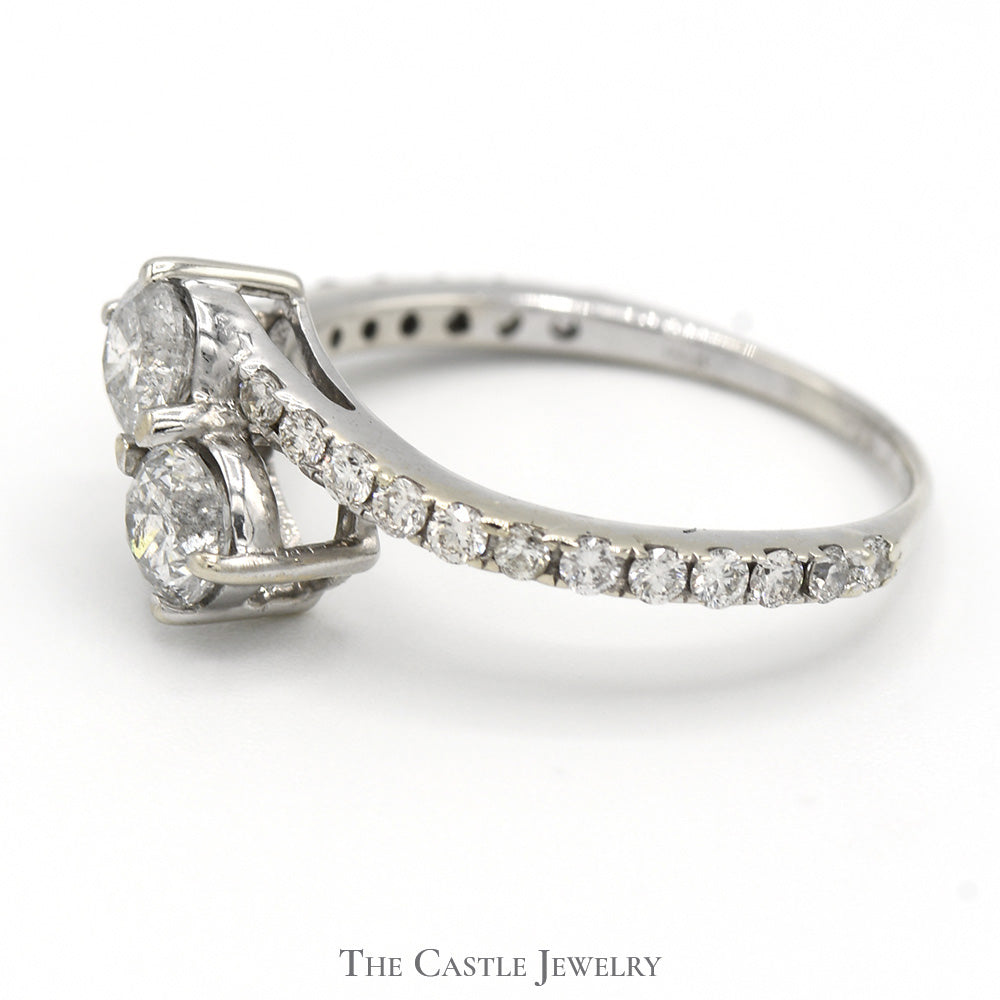 3/4cttw Double Diamond Bypass Ring with Round Diamond Accents in 14k W ...