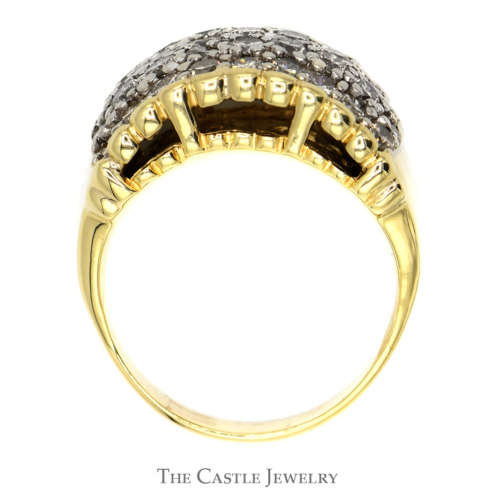 5 Row Domed Diamond Cluster Ring with Scalloped Cathedral Mounting in ...
