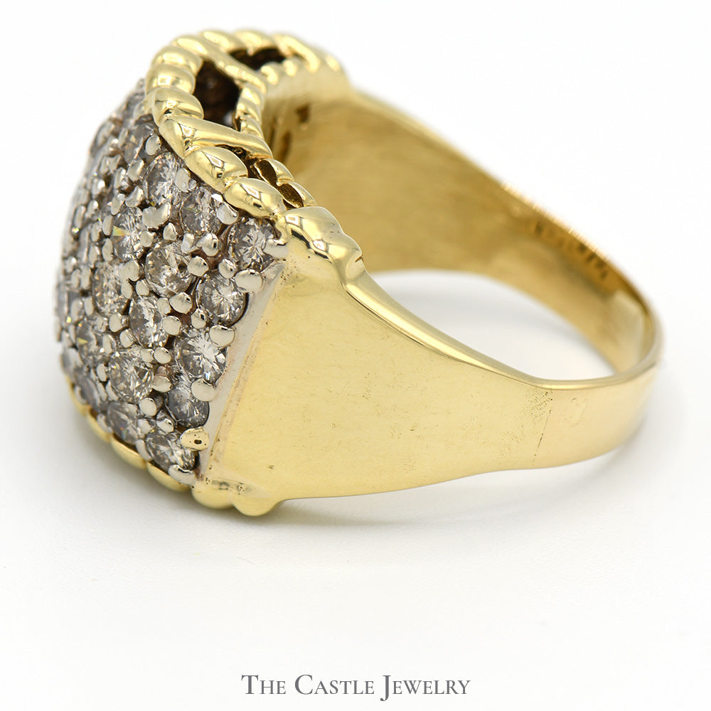 5 Row Domed Diamond Cluster Ring with Scalloped Cathedral Mounting in ...