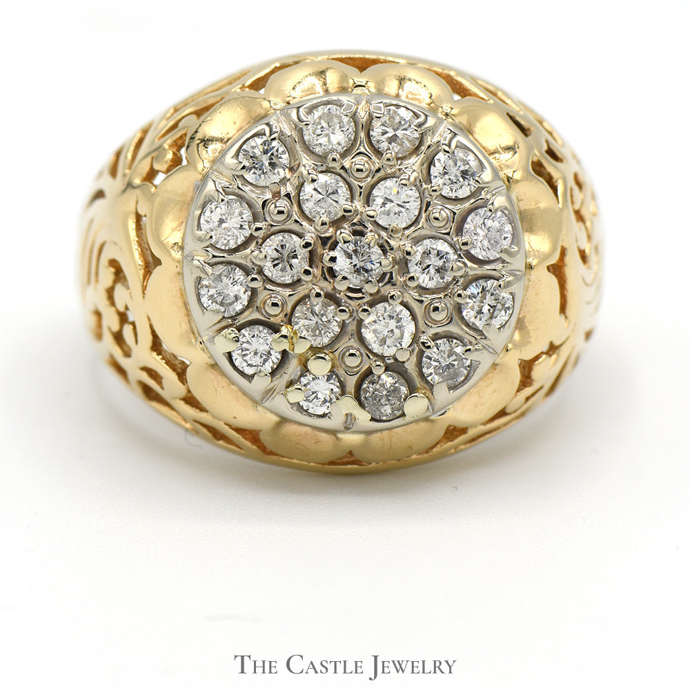 1cttw Kentucky Diamond Cluster Ring in 14k Yellow Gold Filigree Mounti ...