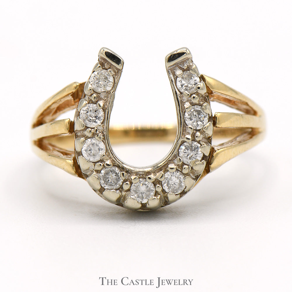 1/4cttw Diamond Horseshoe Ring in 10k Yellow Gold Split Shank Setting ...
