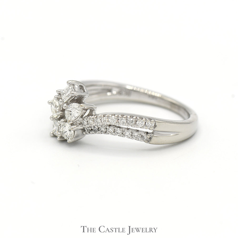 Multi Cut Diamond Cluster Ring with Diamond Accented Split Shank in 10 ...