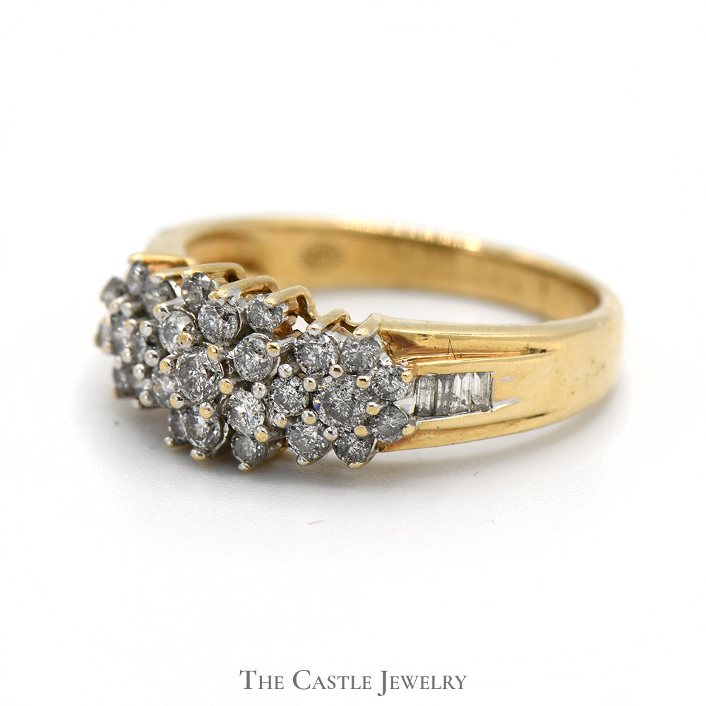 1/2cttw Diamond Cluster Ring with Baguette Diamond Accents in 10k Yell ...
