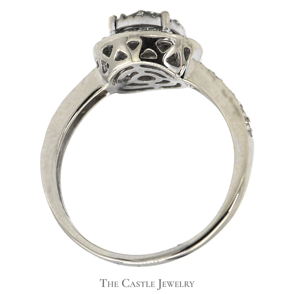 Round Shaped Diamond Cluster Ring with Diamond Halo and Accents in 14k ...
