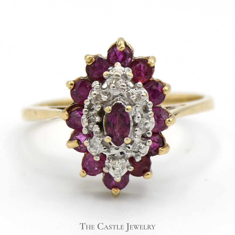 Marquise Shaped Ruby and Diamond Cluster Ring in 10k Yellow Gold – The ...