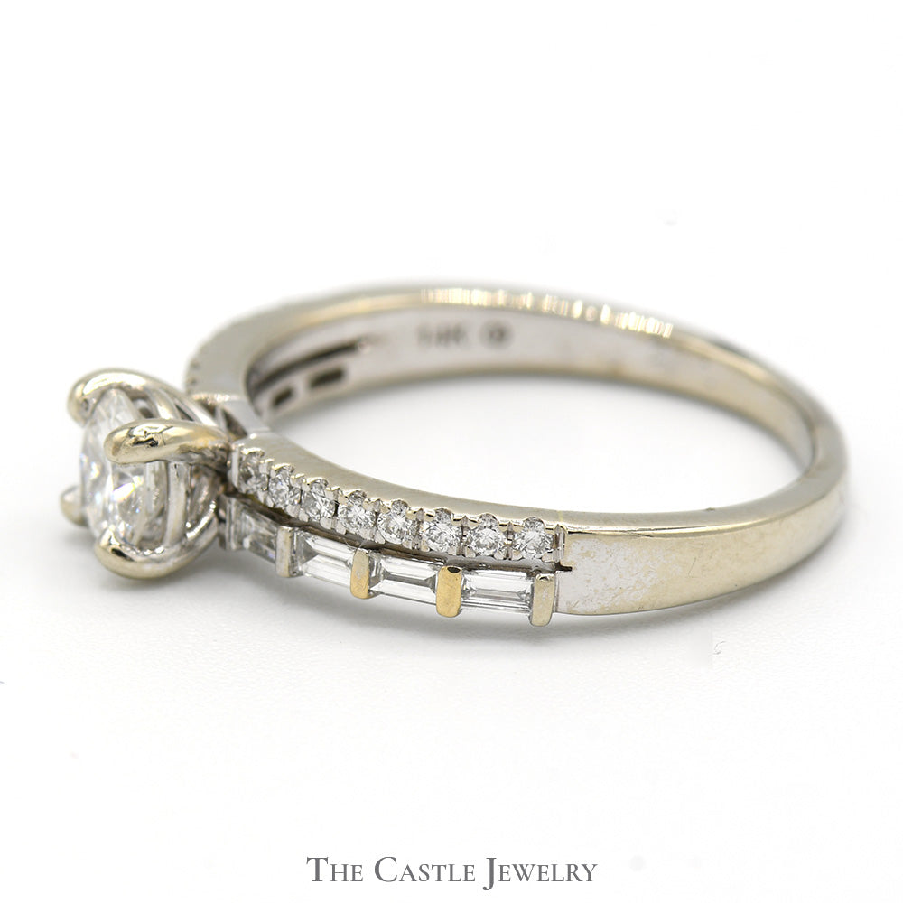 Round Diamond Solitaire Engagement Ring with Baguette and Round Diamon ...