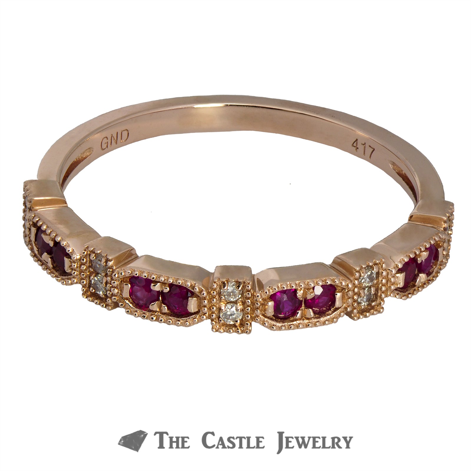 Ruby Stackable Ring with Diamonds & Beaded Edges 10K – The Castle Jewelry