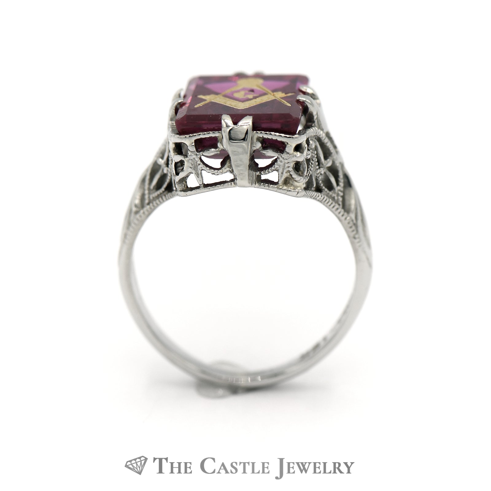 Red Rectangle Masonic Ring in 18kt White Gold – The Castle Jewelry