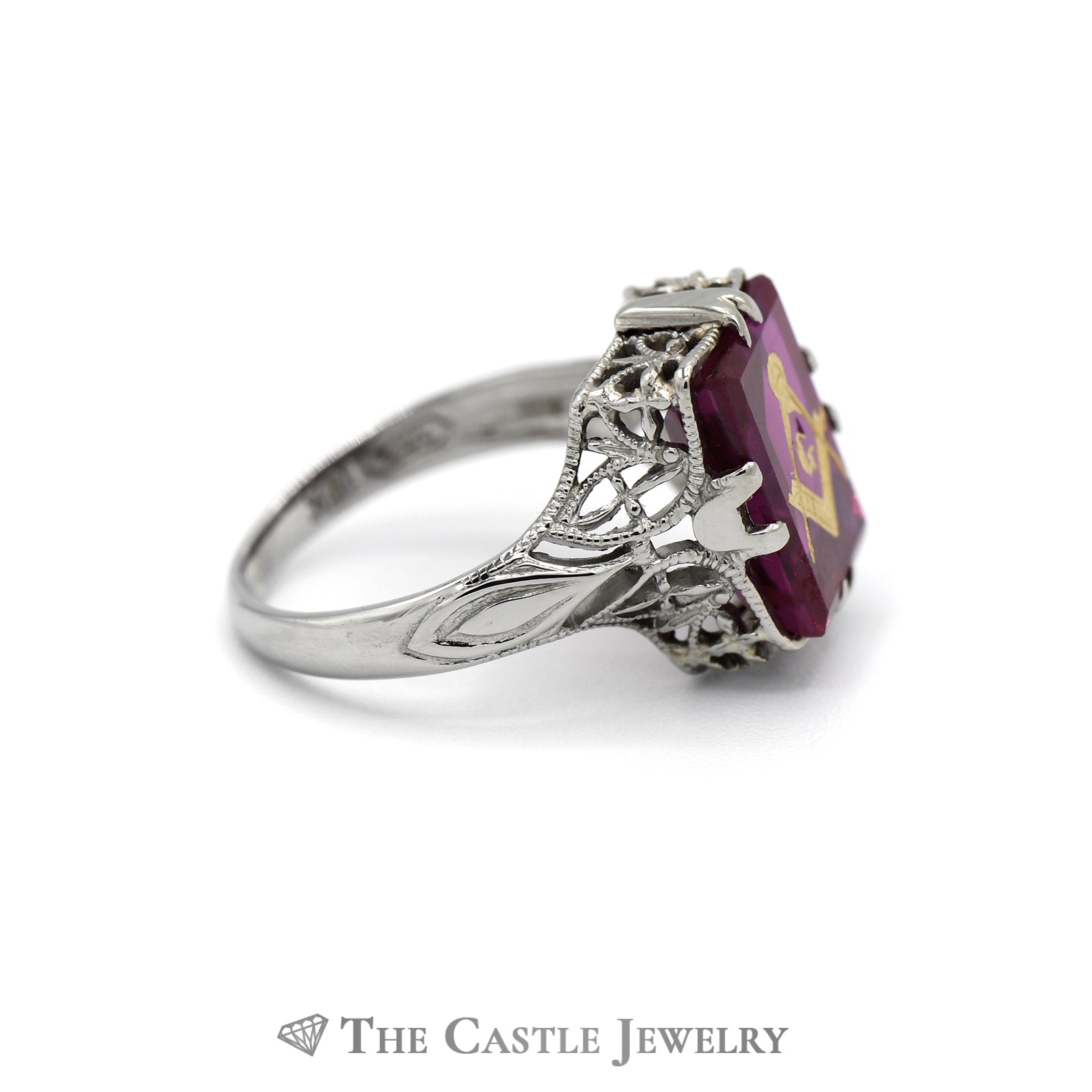 Red Rectangle Masonic Ring in 18kt White Gold – The Castle Jewelry