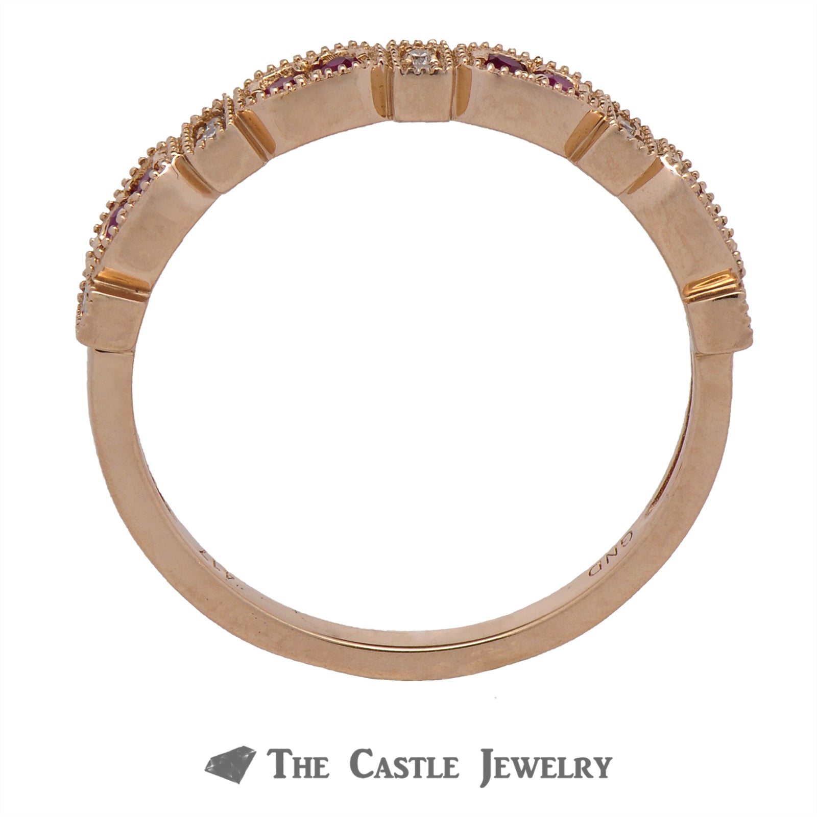 Ruby Stackable Ring with Diamonds & Beaded Edges 10K – The Castle Jewelry