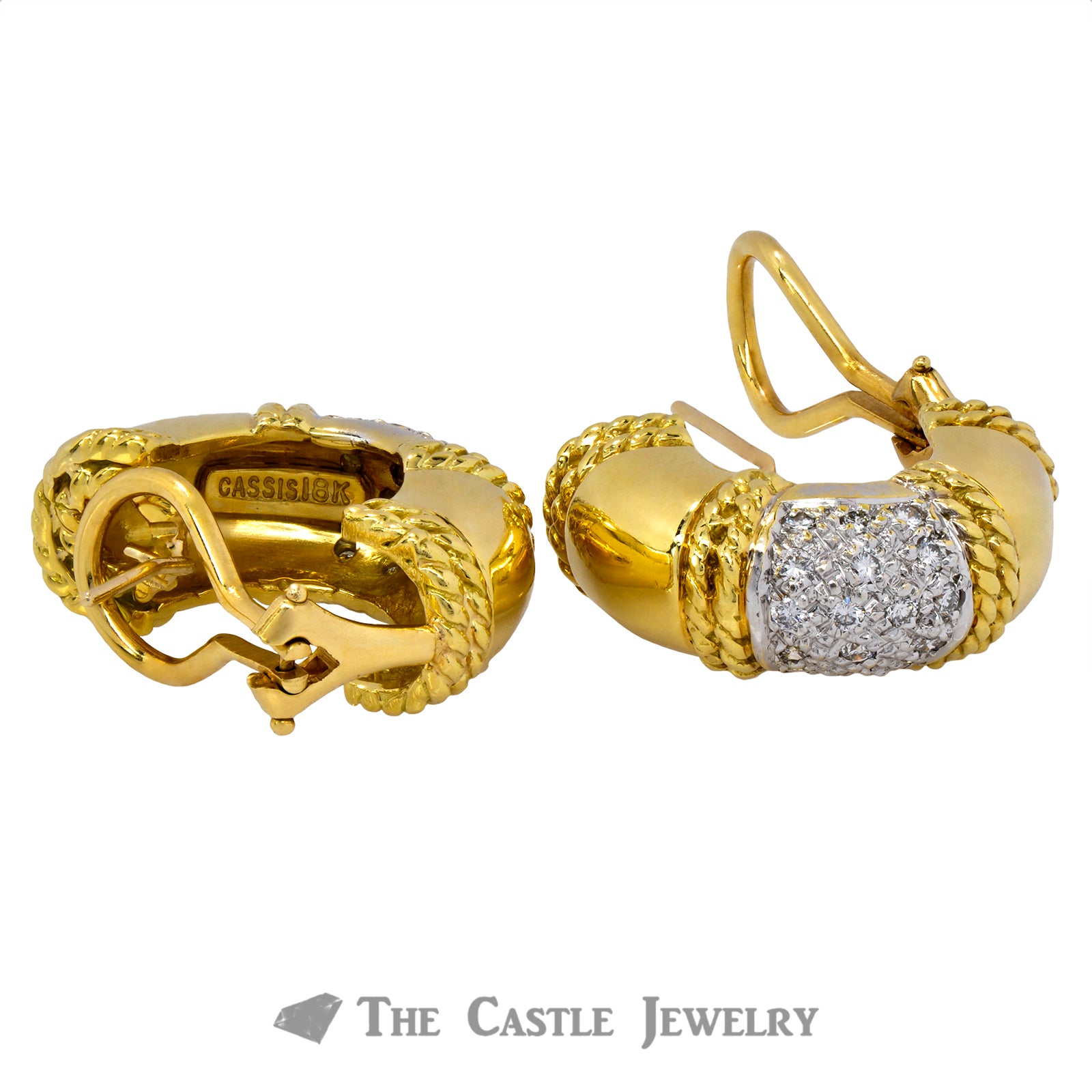 Cassis Diamond Hoop Earrings with Rope Design-The Castle Jewelry