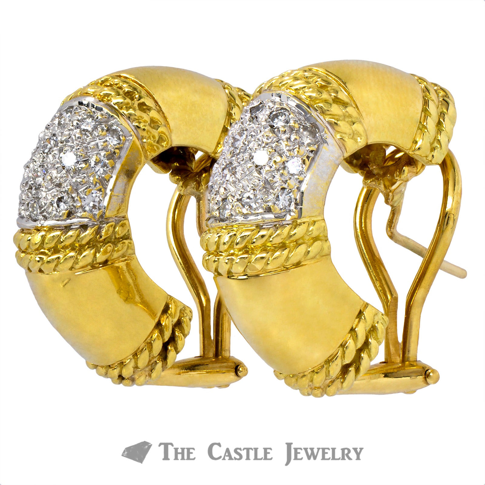 Cassis Diamond Hoop Earrings with Rope Design-The Castle Jewelry
